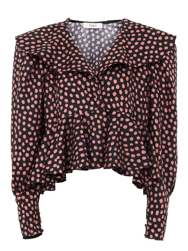 Chloé V-neck Ruffle Top - Black - Pink