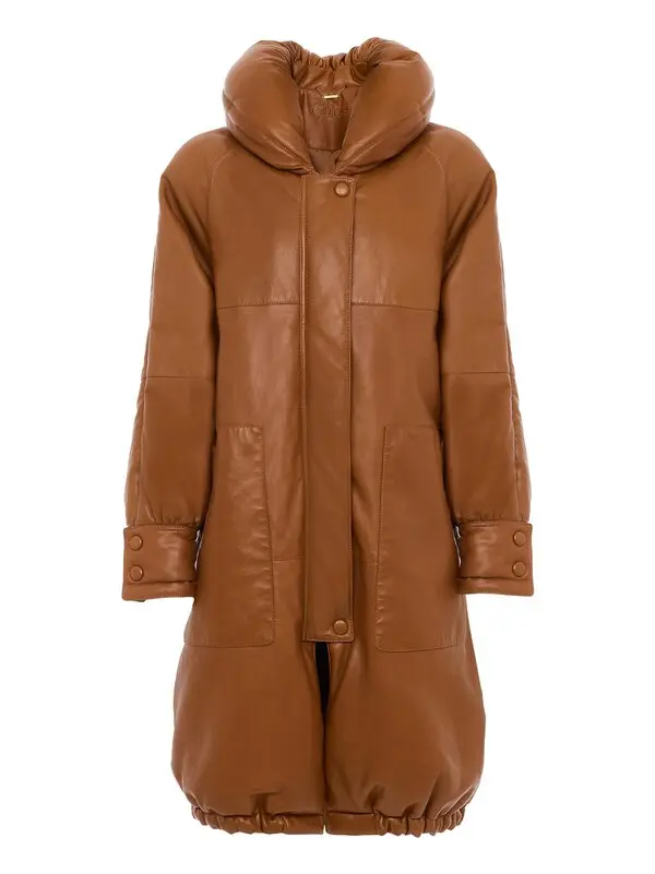 Chloé Long Leather Puffer Coat - Mustard Brown