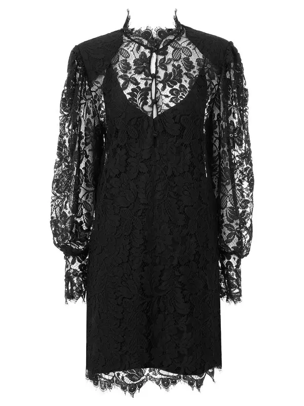 Chloé Long-sleeve Mini Dress In Lace - Black