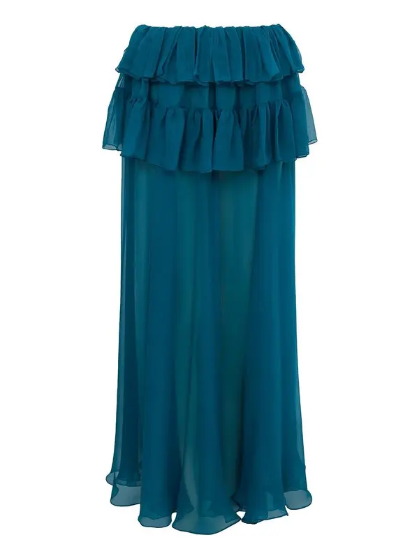 Chloé Long Skirt In Mousseline With Tiered Ruffles - Lovely Teal