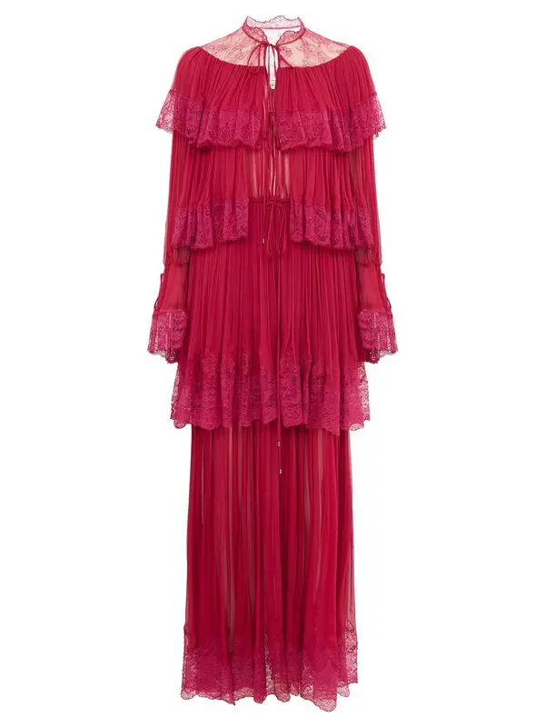 Chloé Long Ruffled Dress - Garnet Pink