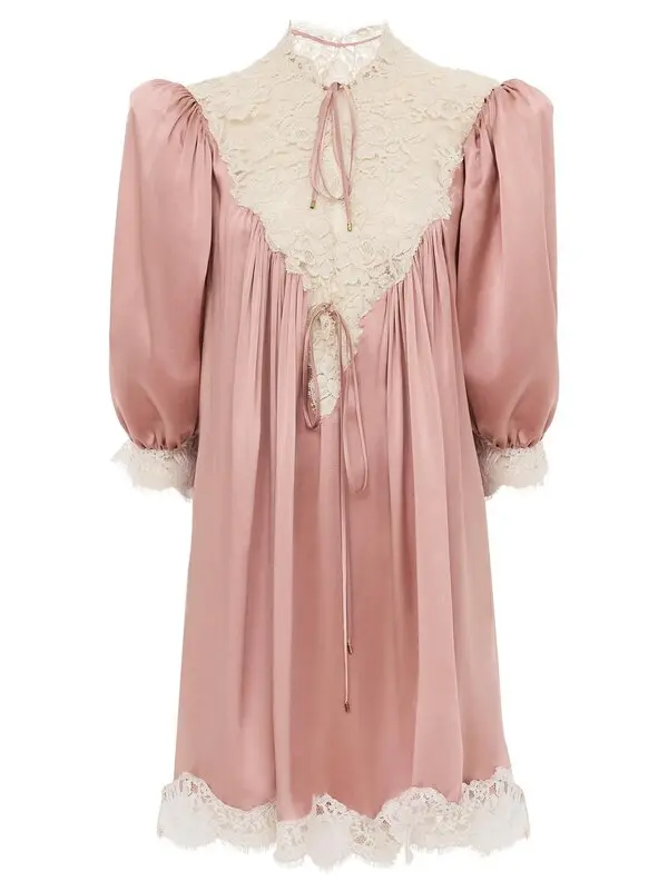 Chloé Washed Satin Mini Dress With Lace - Woodrose