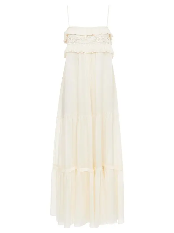 Chloé Sleeveless Long Dress In Charmeuse - Dusty White