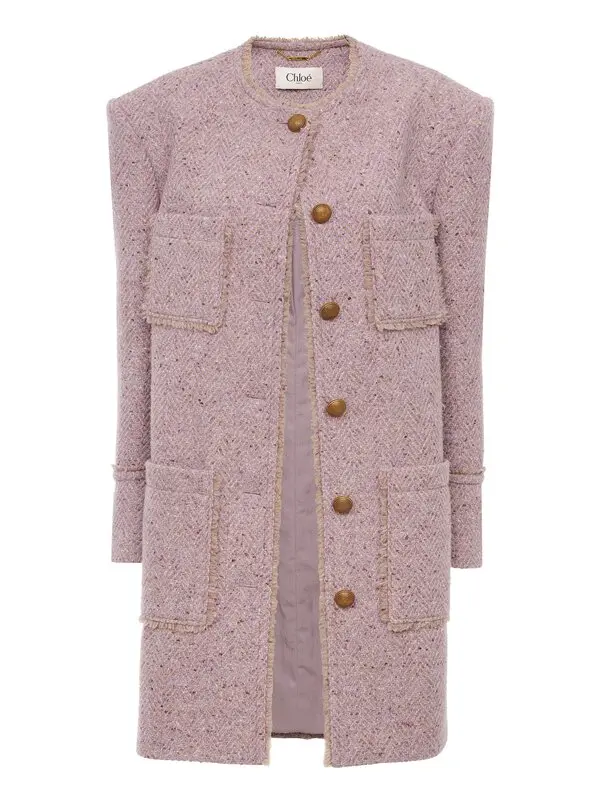 Chloé Chiné Wool Tweed Collarless Coat - Silky Violet