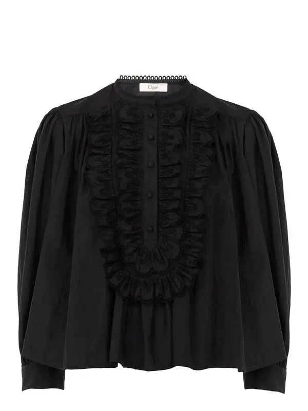 Chloé Gathered Ruffle Top - Black