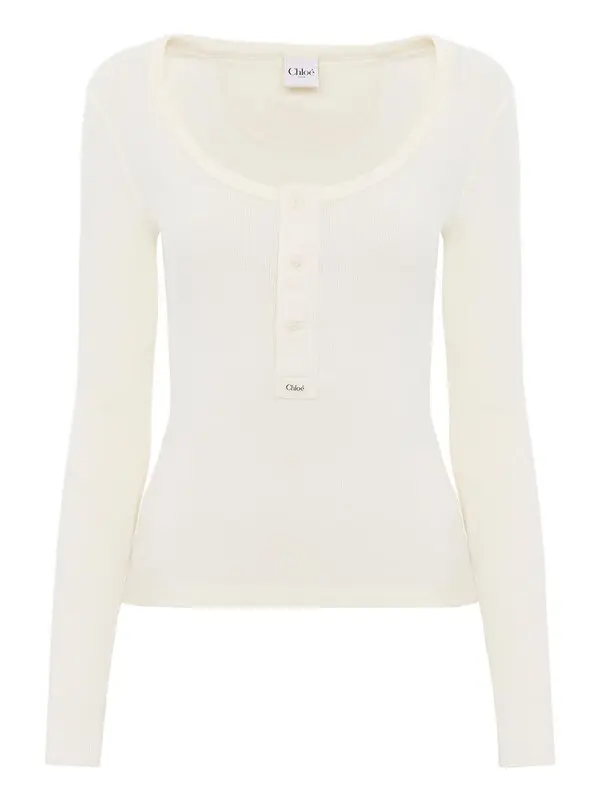 Chloé Scoop-neck Henley Shirt - Iconic Milk
