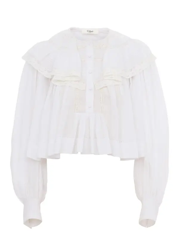 Chloé Cropped Ruffle Top - Iconic Milk
