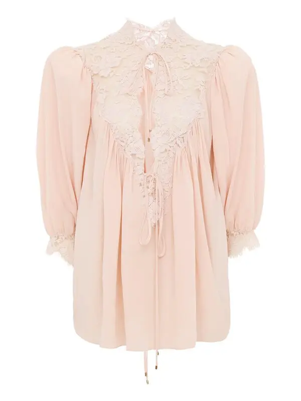 Chloé Crêpe De Chine Puff-sleeve Top - Delicate Pink