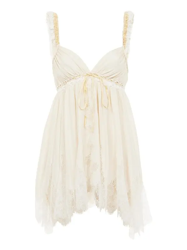 Chloé Sleeveless Top In Washed Pongé And Lace - Coconut Milk