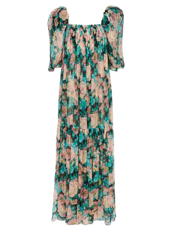Chloé Puff-sleeve Long Dress - Cloudy Turquoise