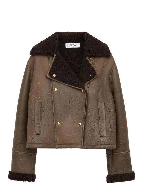 Loewe Lambskin Shearling-collar Aviator Jacket - Green