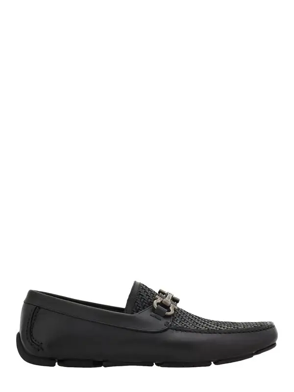 FERRAGAMO Woven Gancini Buckle Loafers - Black