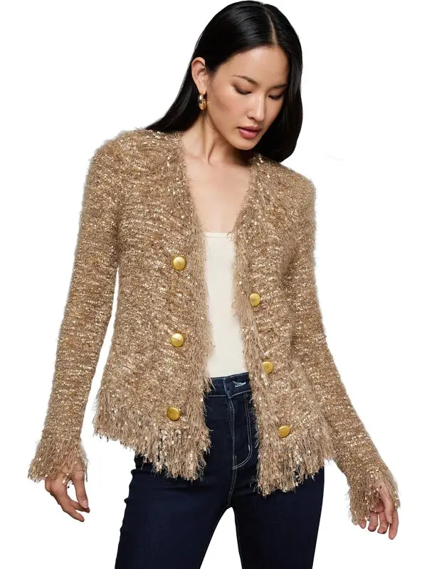 L'Agence Azure Fringe Cardigan Blazer - Tan Multi/gold