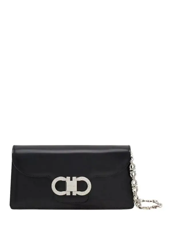 FERRAGAMO Crystal-embellished Gancio Clasp Chain Clutch - Black