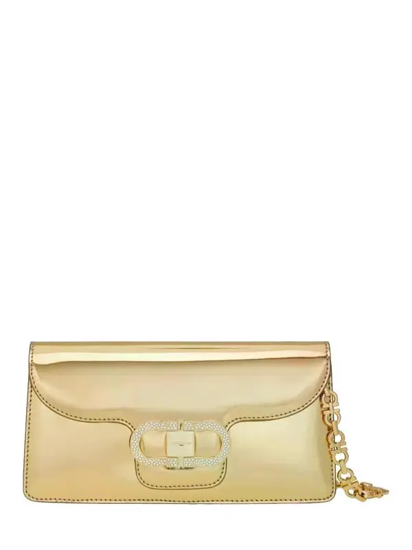 FERRAGAMO Crystal-embellished Gancini Clutch - Gold