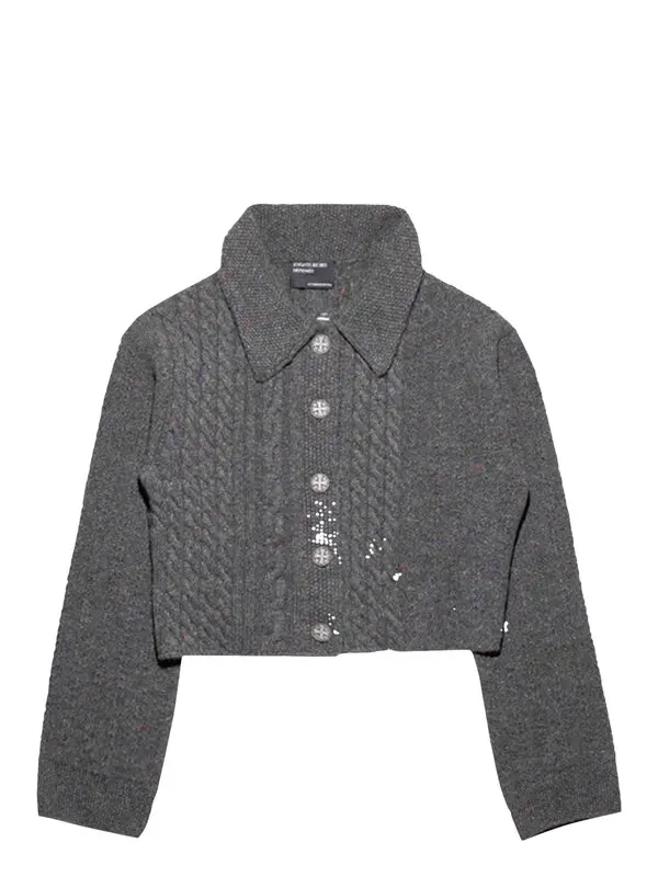 Enfants Riches Déprimés Collared Cropped Tweed Cardigan - Grey