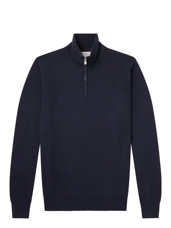 Brunello Cucinelli Fitted Half-zip Cashmere Sweater - Blue