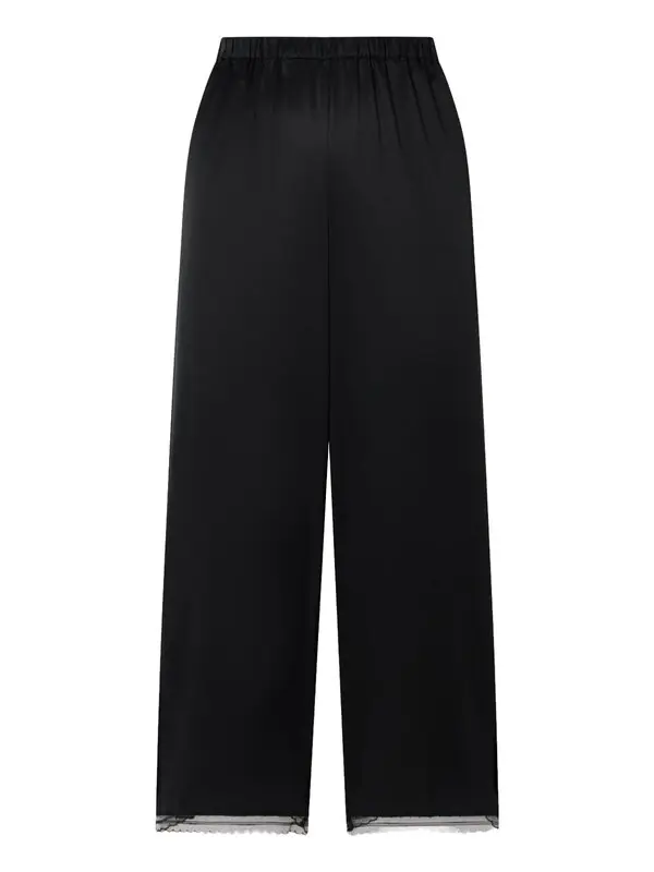 Staud Kirby Cropped Lace-trimmed Silk-blend Satin Wide-leg Pants - Black