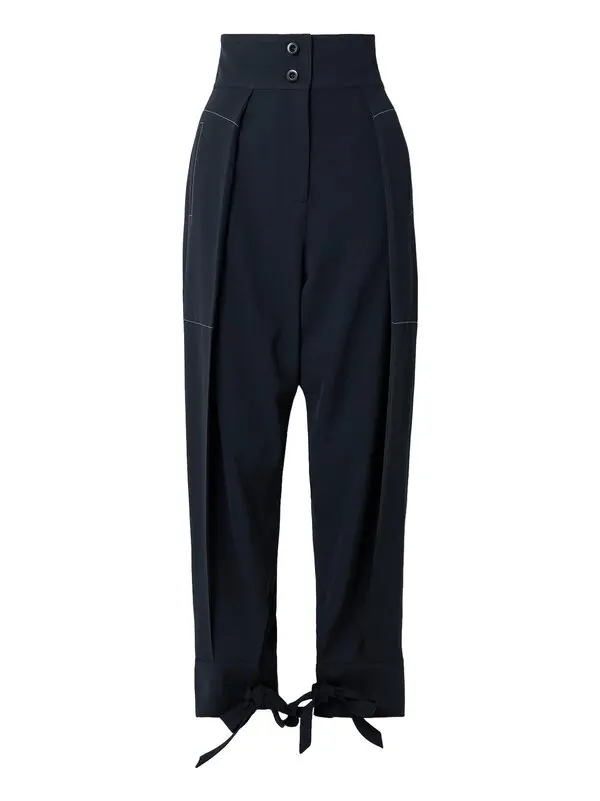 Sharon Wauchob Arch Topstitched Paneled Pleated Wool-twill Tapered Trousers - Blue