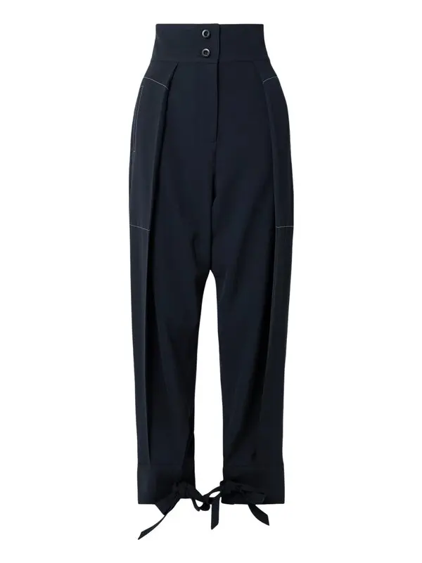 Sharon Wauchob Arch Topstitched Paneled Pleated Wool-twill Tapered Trousers - Blue