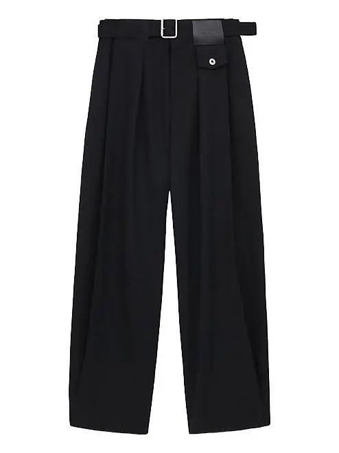 Loewe Pleated Adjustable-belt Wool Trousers - Black