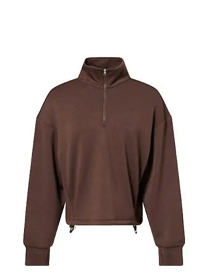 Varley Sian Cropped Half-zip Midlayer Jersey Sweatshirt - Coffee Bean