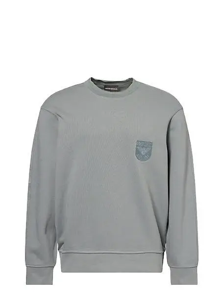 Emporio Armani Brand-patch Relaxed-fit Cotton-jersey Sweatshirt - Stormy Sea