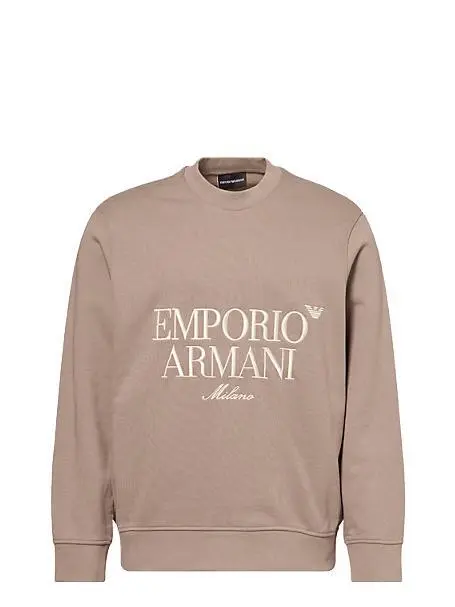 Emporio Armani Relaxed-fit Cotton-jersey Sweatshirt With Brand Embroidery - Mourning Dove