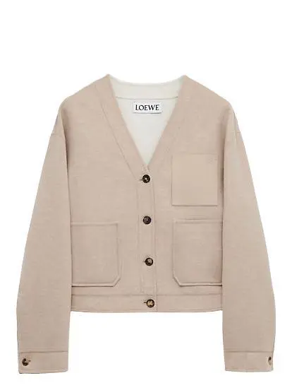 Loewe V-neck Wool-cashmere Blend Cardigan - Sandstone/white