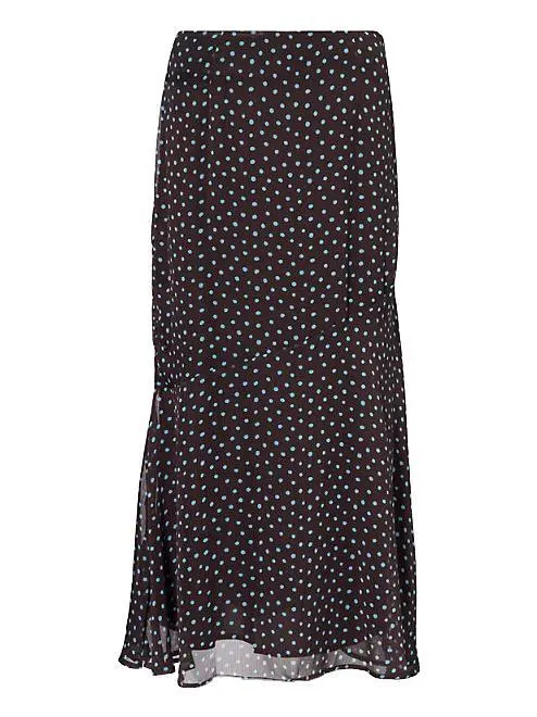 AMY LYNN Chiffon Polka Dot Asymmetrical Maxi Skirt - Brown