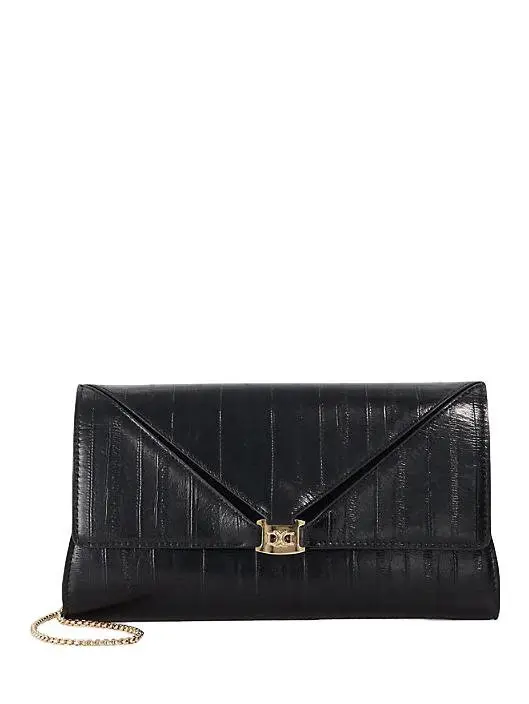 DUNE Leather Clutch With Chain Handle - Black Leather