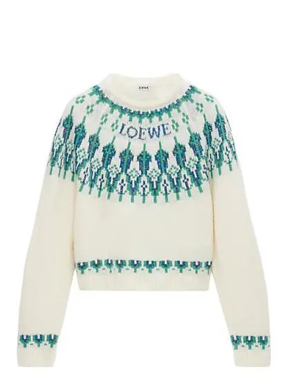 Loewe Fair Isle Jacquard-knit Wool-blend Jumper - White/mint