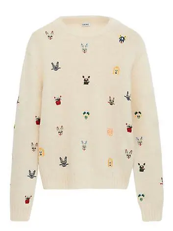 Loewe Patterned Long-sleeve Wool-blend Jumper - White/multicolor