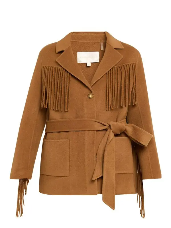 LoveShackFancy Maebella Fringe-trim Jacket - Camel