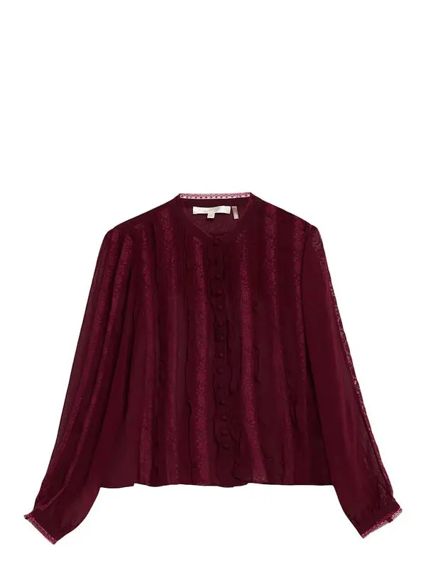 LoveShackFancy Alvynne Sheer Lace Blouse - Oxblood