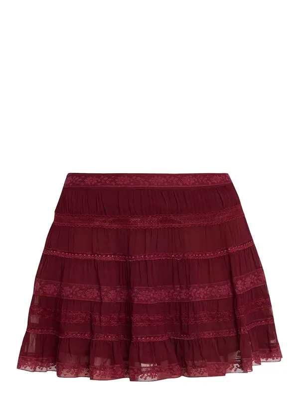 LoveShackFancy Fleetta Lace Mini Skirt - Oxblood