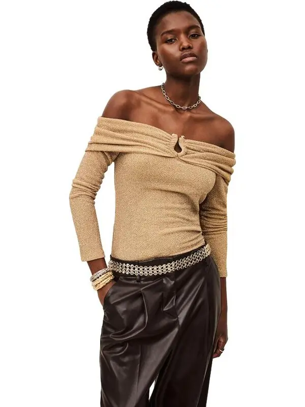 Ba&sh Long-sleeve Off-the-shoulder Top - Gold
