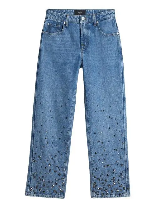 7 For All Mankind Embellished Calie Straight Ankle - Denim