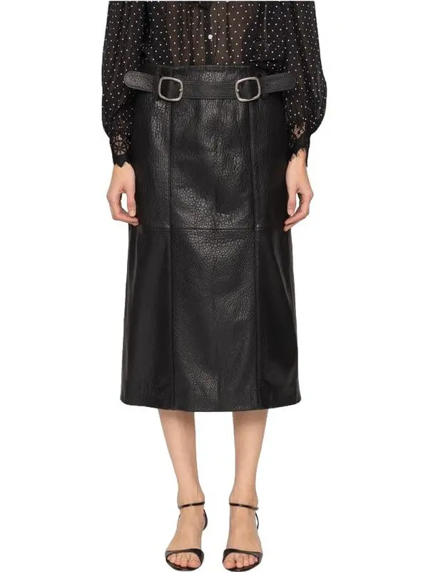 Sea Gwen Leather Midi Skirt - Black