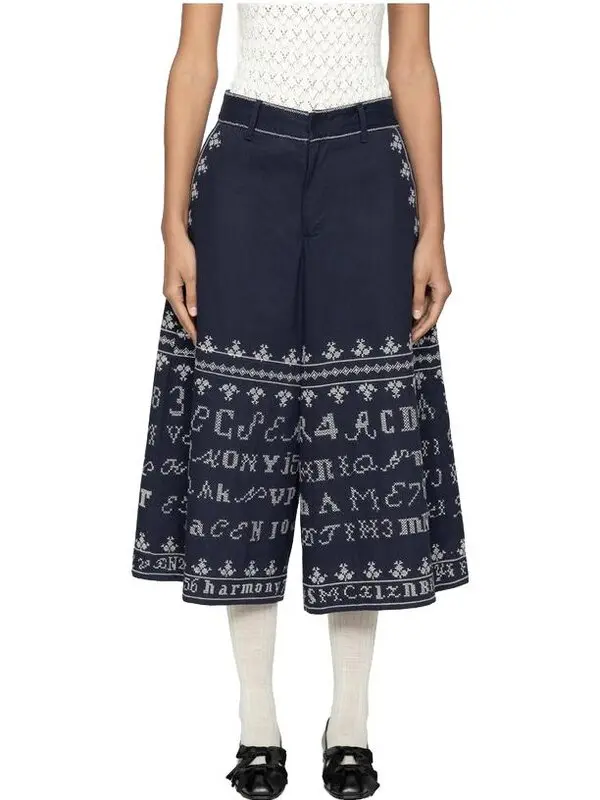 Sea Kit Embroidered Culottes - Black