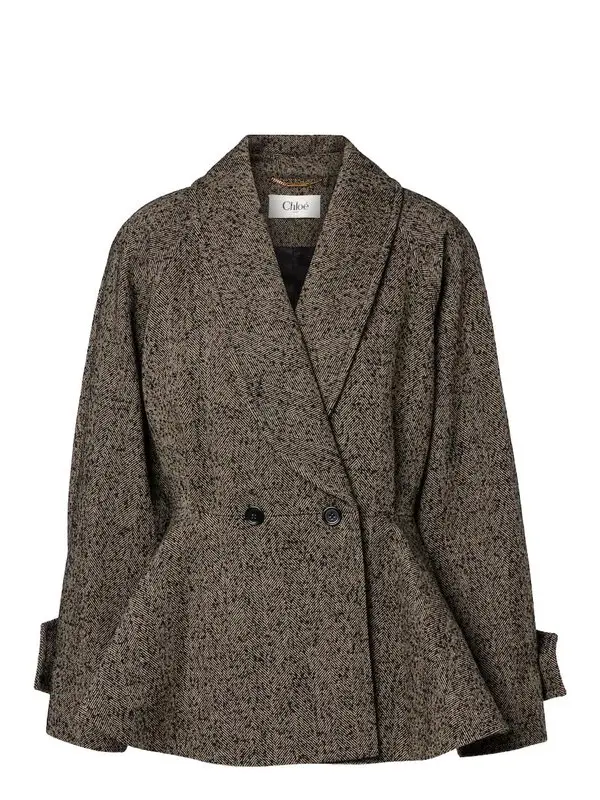 Chloé Herringbone Peplum Wool-blend Coat - Beige