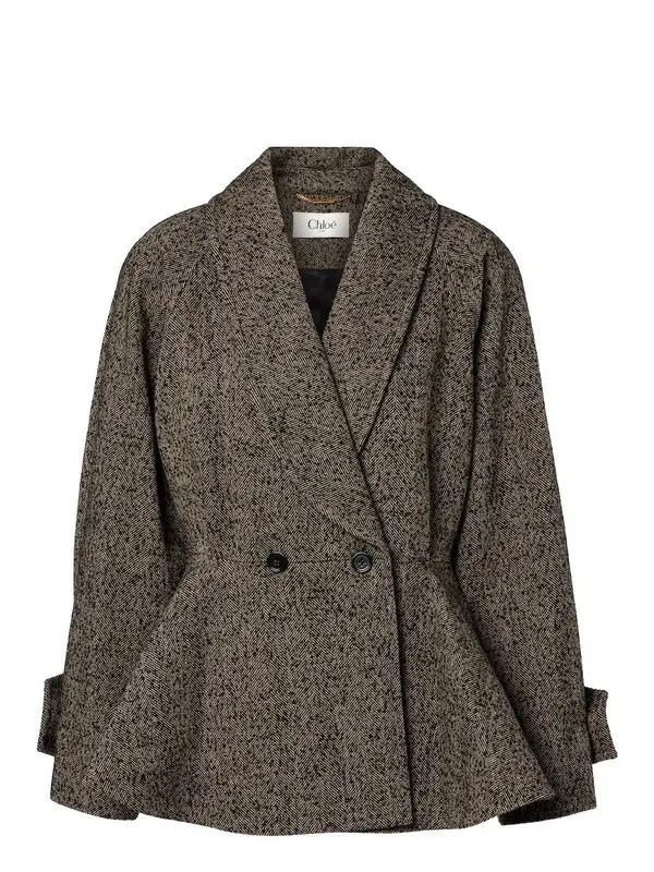 Chloé Herringbone Peplum Wool-blend Coat - Beige