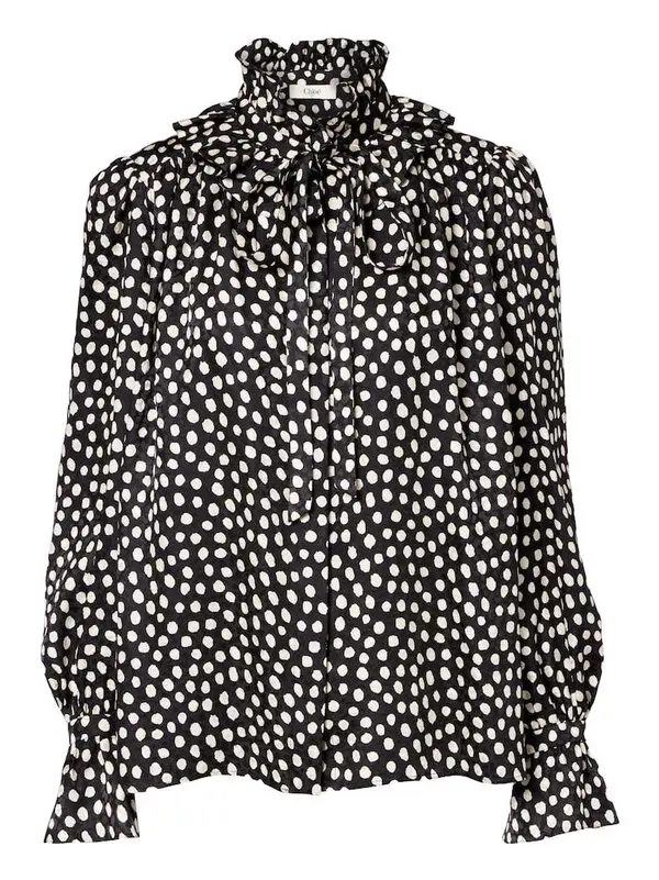 Chloé Polka-dot Tie-neck Silk Blouse - Black