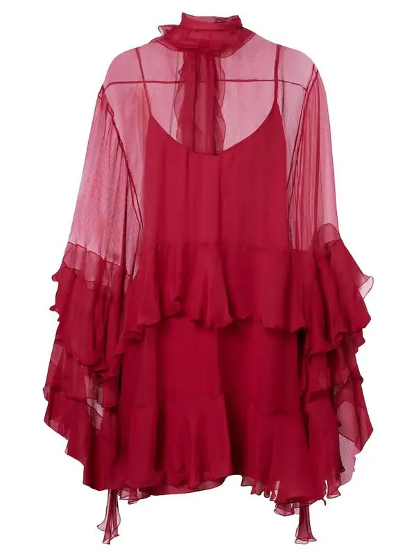 Chloé Ruffled Silk Muslin Minidress - Pink