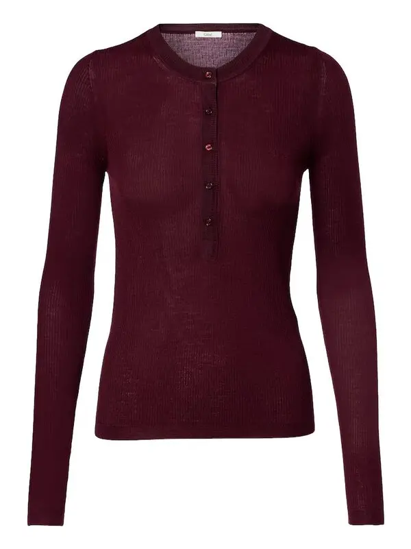 Chloé Wool Henley Shirt - Burgundy
