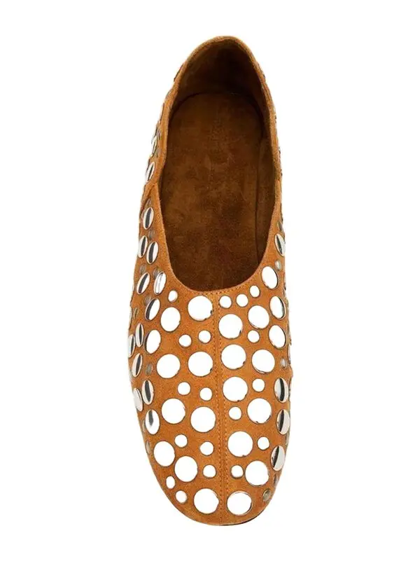 Khaite Jane Studded Leather Ballerina Flats - Caramel
