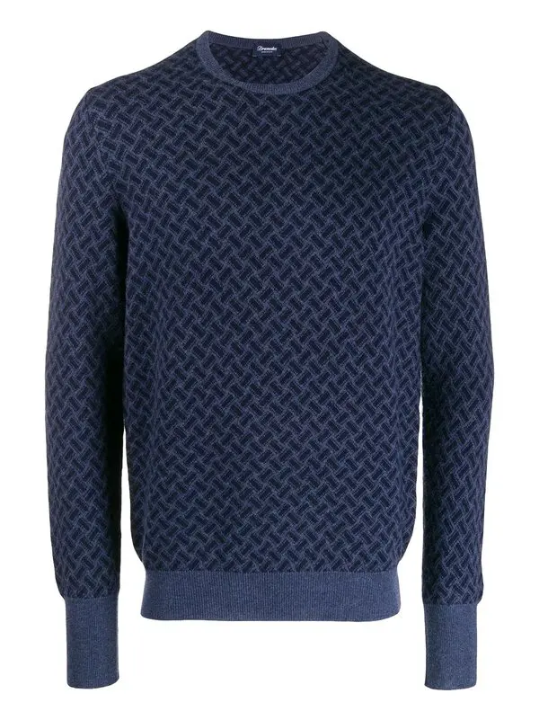 DRUMOHR Herringbone Crew Neck Sweater - Blue