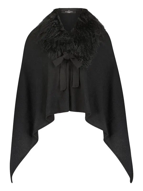 Gorski Wool-blend Poncho With Mongolian Lamb Collar - Black