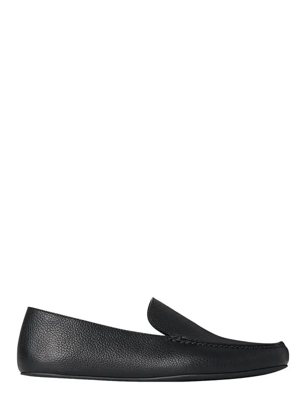 THE ROW Leo Grained Leather Slippers - Black