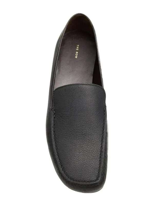 THE ROW Leo Grained Leather Slippers - Black
